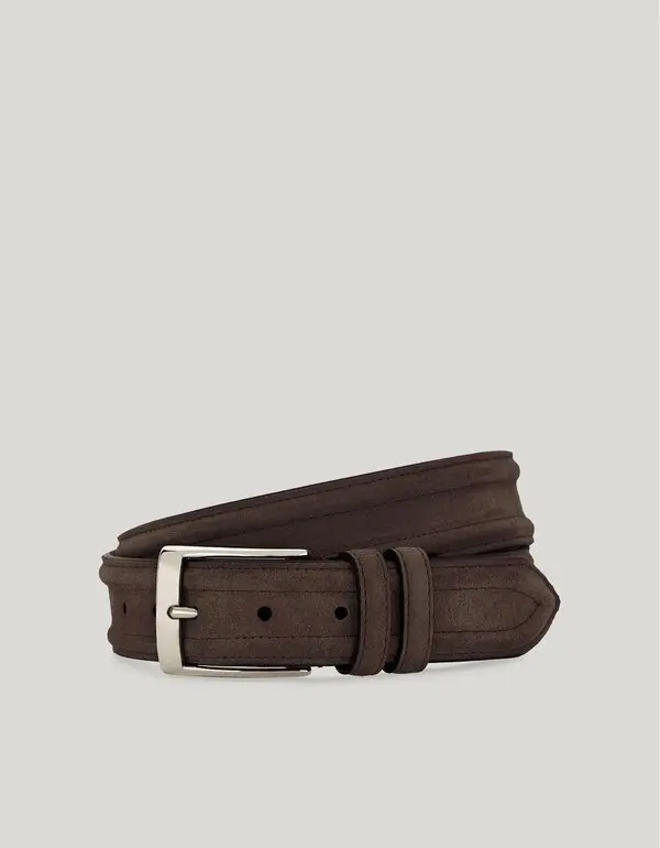 Canali Suede Belt With Gunmetal Buckle - Brown
