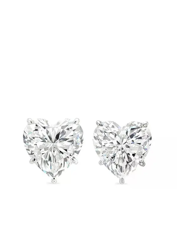ANABELA CHAN 14k White Gold Vermeil Heart Diamond Stud Earrings - Silver