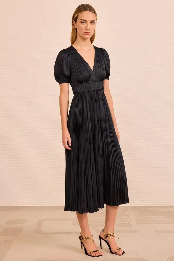 Ulla Johnson Audra Puff Sleeve Midi Dress - Noir
