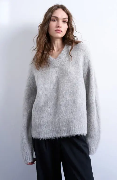Topshop Fluffy V-neck Wool And Alpaca Blend Sweater