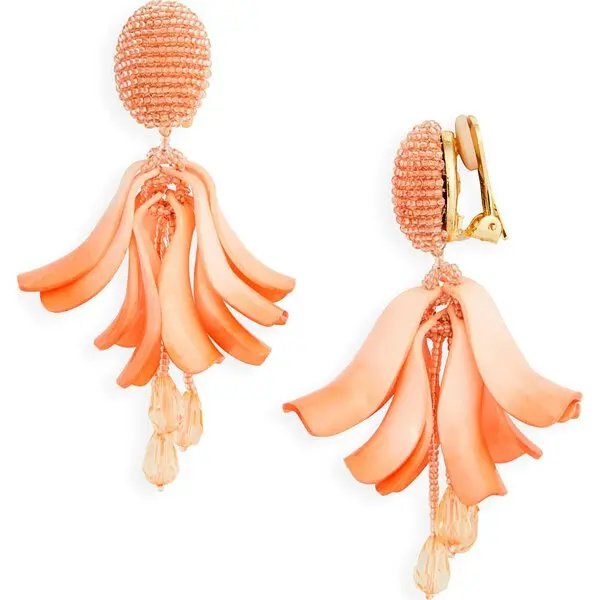 Oscar De La Renta Impatiens Petal Dangle Clip-on Earrings - Apricot