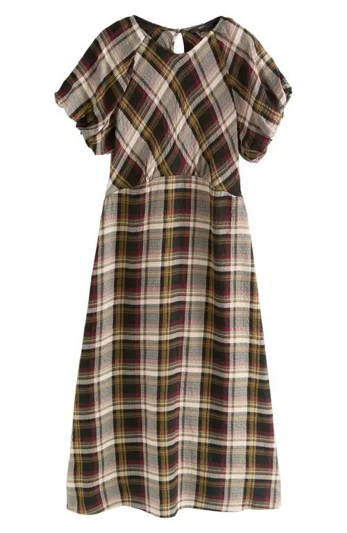 NEXT Plaid Puff Sleeve Midi Dress