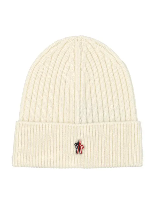 Moncler Rib Knit Wool Beanie - White