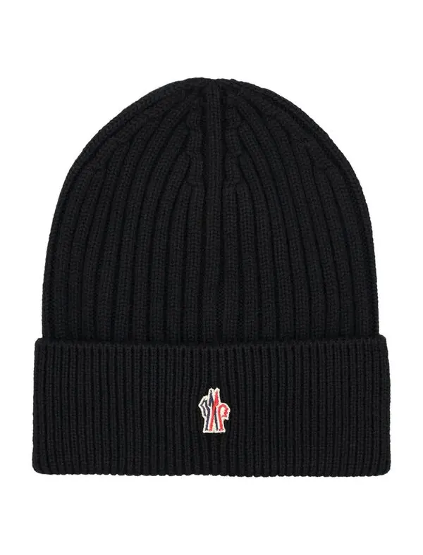 Moncler Rib Knit Wool Beanie - Black