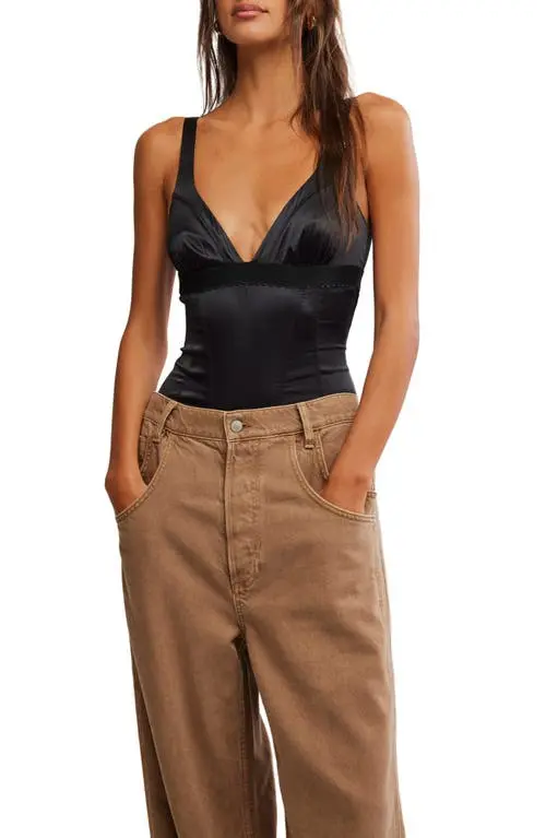 Free People Anywhere With You Stretch Satin Bodysuit
