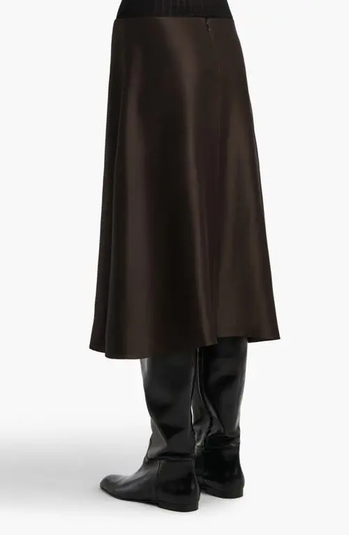 Khaite Nania A-line Satin Midi Skirt - Bark