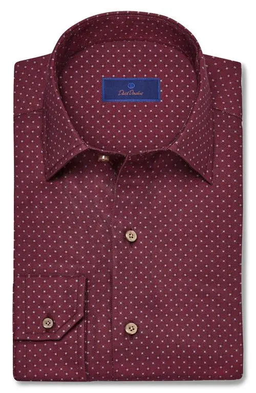David Donahue Micro Print Sport Shirt - Merlot