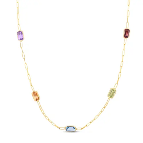 THE LOVERY FINE JEWELRY Gemstone Paperclip Chain Necklace - Rainbow