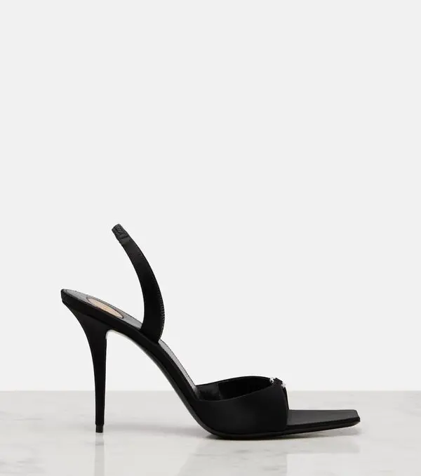 Saint Laurent Daisy 95 Embellished Crêpe Satin Sandals - Black
