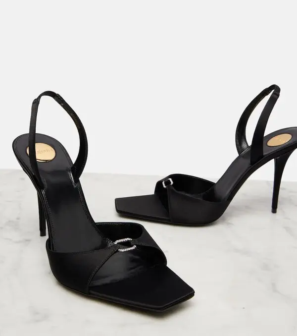 Saint Laurent Daisy 95 Embellished Crêpe Satin Sandals - Black