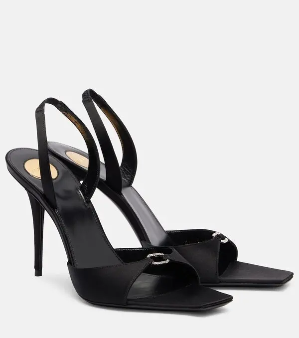 Saint Laurent Daisy 95 Embellished Crêpe Satin Sandals - Black