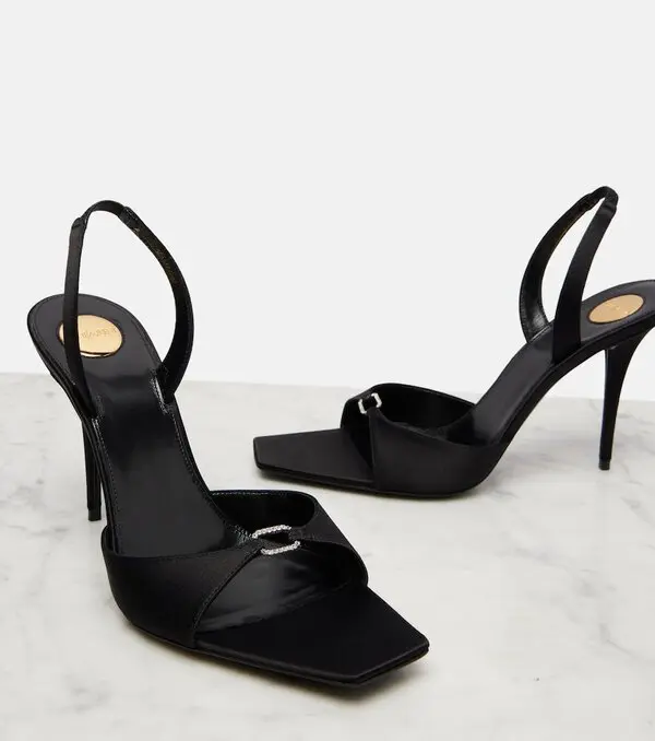 Saint Laurent Daisy 95 Embellished Crêpe Satin Sandals - Black