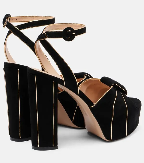 GIANVITO ROSSI 125 Bow-detail Suede Platform Sandals - Black