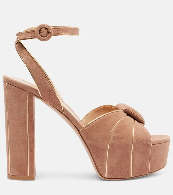 GIANVITO ROSSI 125 Suede Platform Sandals - Beige