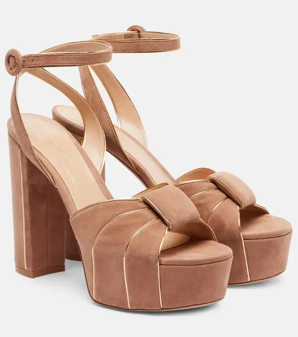 GIANVITO ROSSI Suede Platform Sandals - Beige