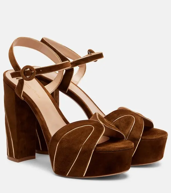GIANVITO ROSSI Suede Platform Sandals With Ankle Strap - Brown