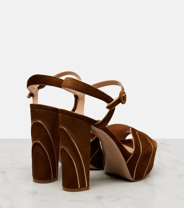GIANVITO ROSSI Suede Platform Sandals With Ankle Strap - Brown