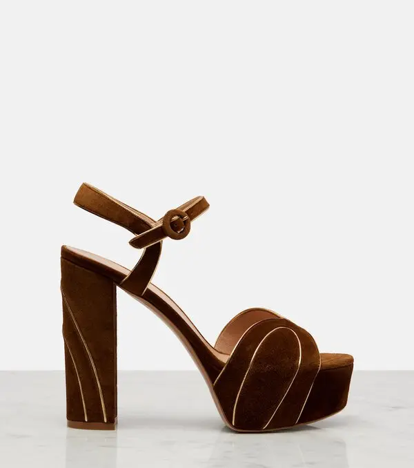 GIANVITO ROSSI Suede Platform Sandals With Ankle Strap - Brown
