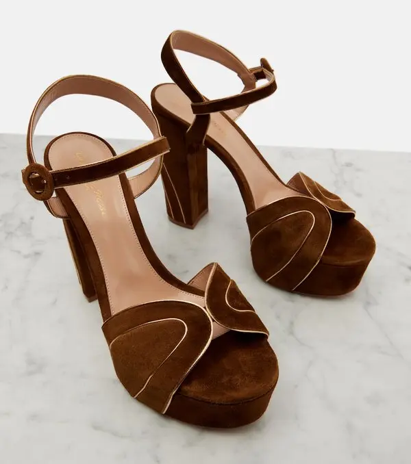 GIANVITO ROSSI Suede Platform Sandals With Ankle Strap - Brown