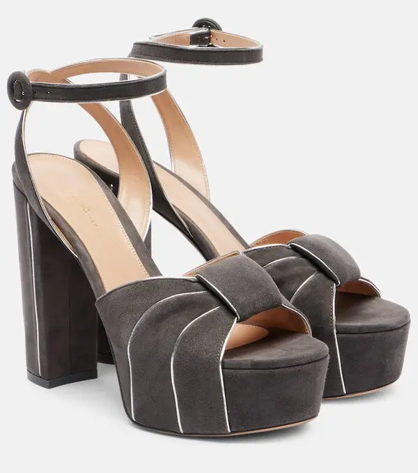 GIANVITO ROSSI Suede Platform Sandals - Grey