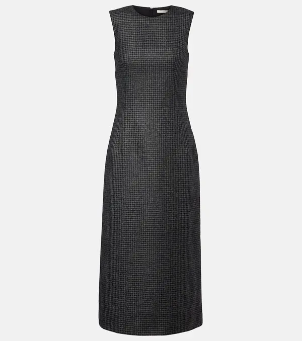 EMILIA WICKSTEAD Hartley Houndstooth Wool-blend Midi Dress - Grey