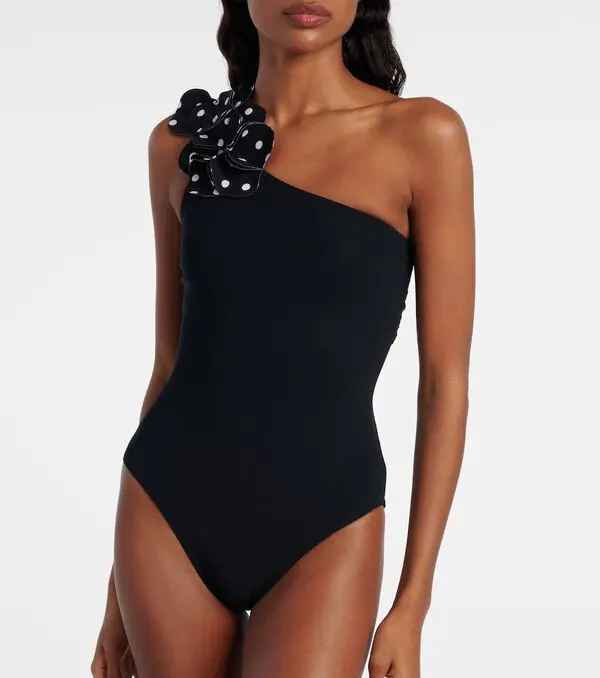 KARLA COLLETTO Aria Floral-appliqués One-shoulder Swimsuit - Black