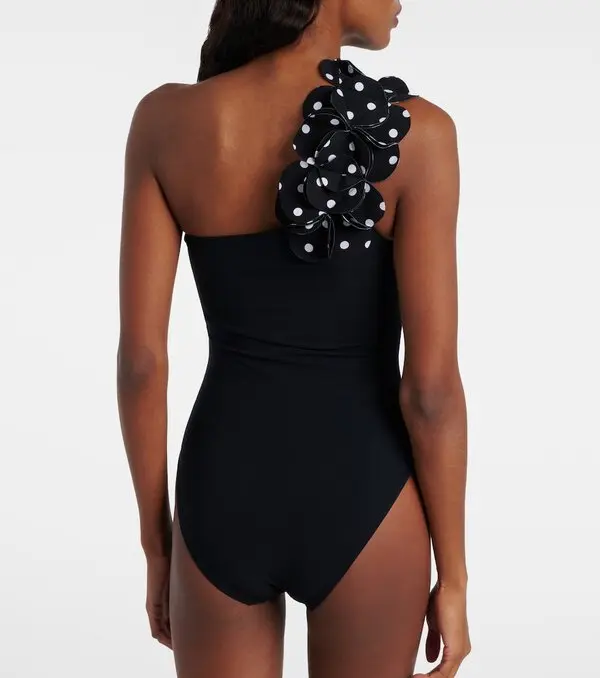 KARLA COLLETTO Aria Floral-appliqués One-shoulder Swimsuit - Black