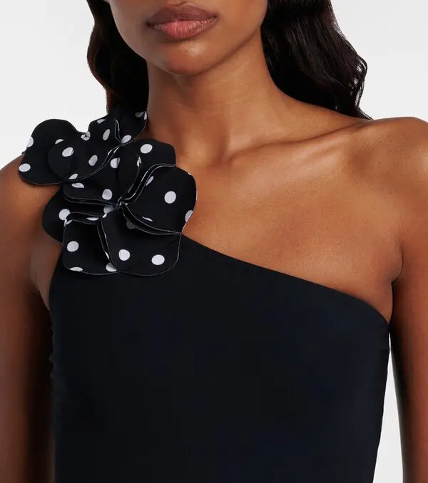 KARLA COLLETTO Aria Floral-appliqués One-shoulder Swimsuit - Black