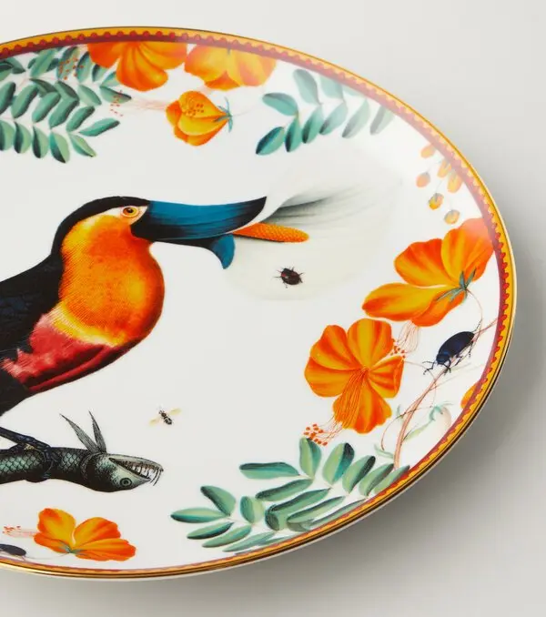 La DoubleJ Floroucan Porcelain Decorative Plate - Multicoloured