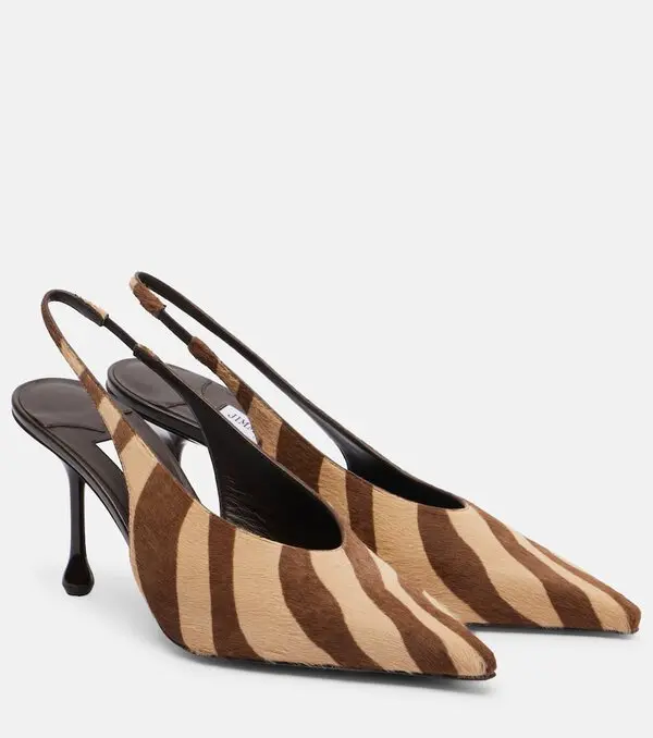 JIMMY CHOO Isa 80 Calf Hair Slingback Pumps - Brown