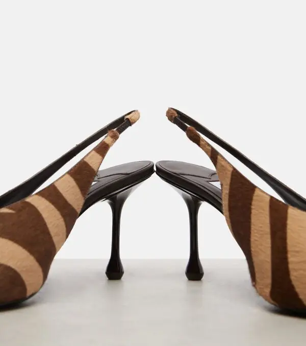 JIMMY CHOO Isa 80 Calf Hair Slingback Pumps - Brown