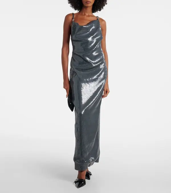 Coperni Sequined Draped Gown - Metallic