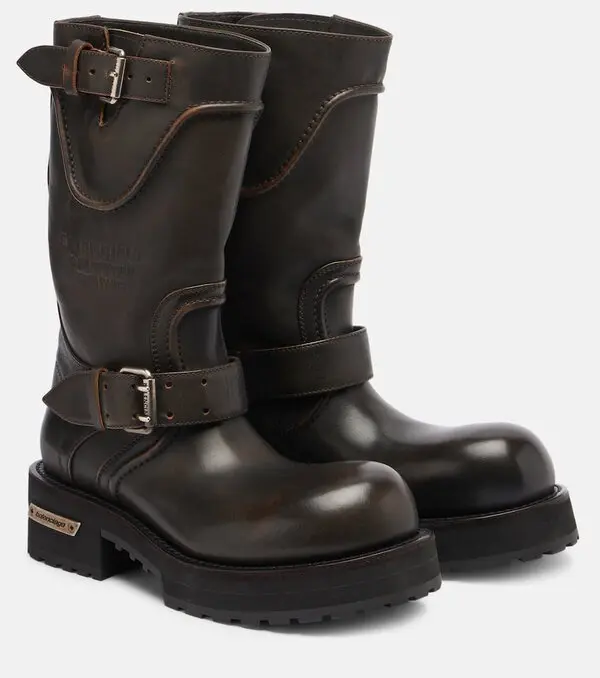 Balenciaga Venom Debossed Leather Boots - Brown