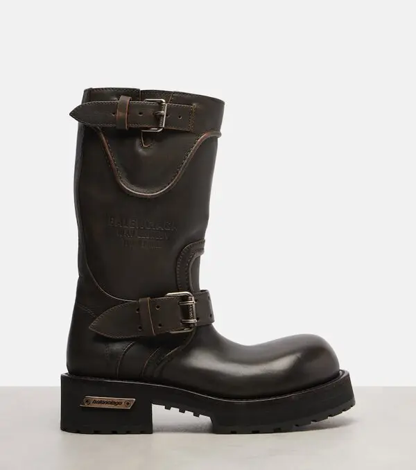 Balenciaga Venom Debossed Leather Boots - Brown