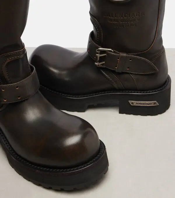 Balenciaga Venom Debossed Leather Boots - Brown