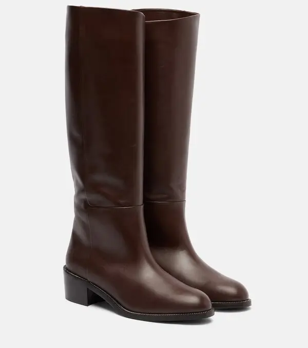 AQUAZZURA Sellier Leather Knee-high Boots - Brown