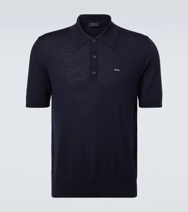 Prada Logo Virgin Wool Polo Shirt - Blue