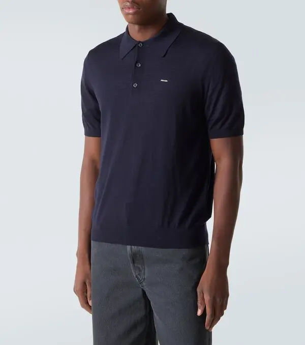 Prada Logo Virgin Wool Polo Shirt - Blue