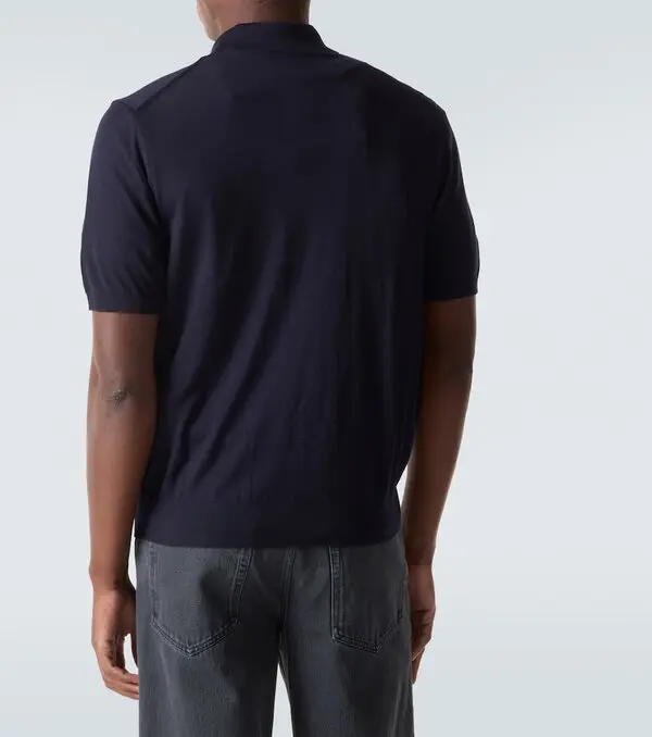 Prada Logo Virgin Wool Polo Shirt - Blue