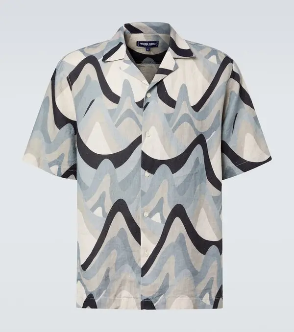 Frescobol Carioca Roberto Printed Linen Bowling Shirt - Blue