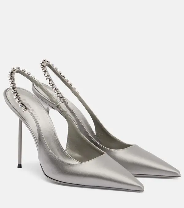Paris Texas Lidia 105 Embellished Slingback Pumps - Silver