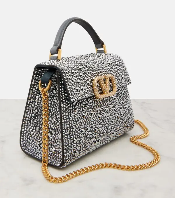 Valentino Garavani V Sling Small Embellished Suede Tote