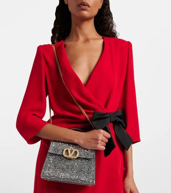 Valentino Garavani V Sling Small Embellished Suede Tote