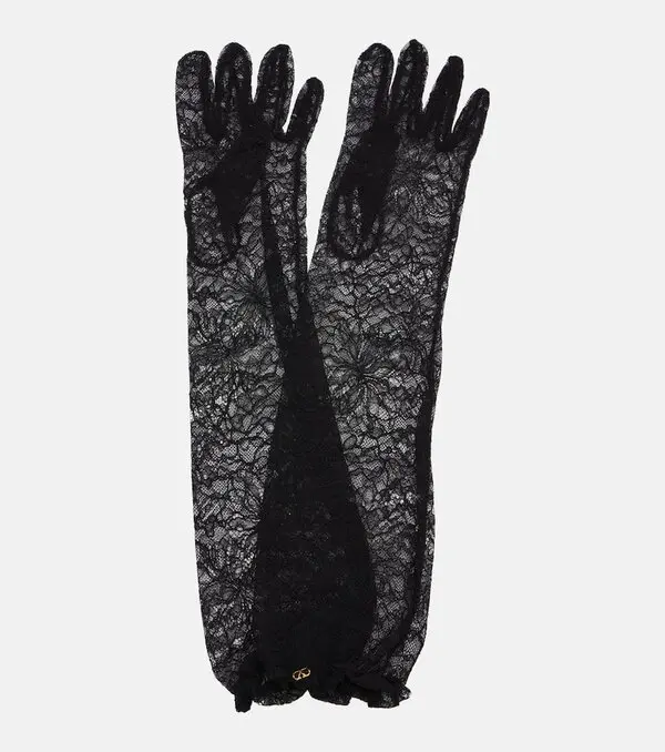 Valentino Garavani Vlogo Lace Gloves - Black