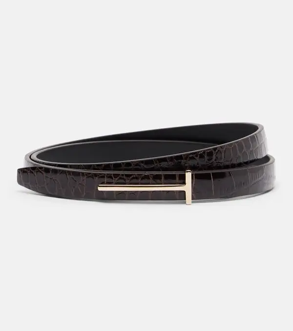 TOM FORD Croc-effect Leather Belt - Brown