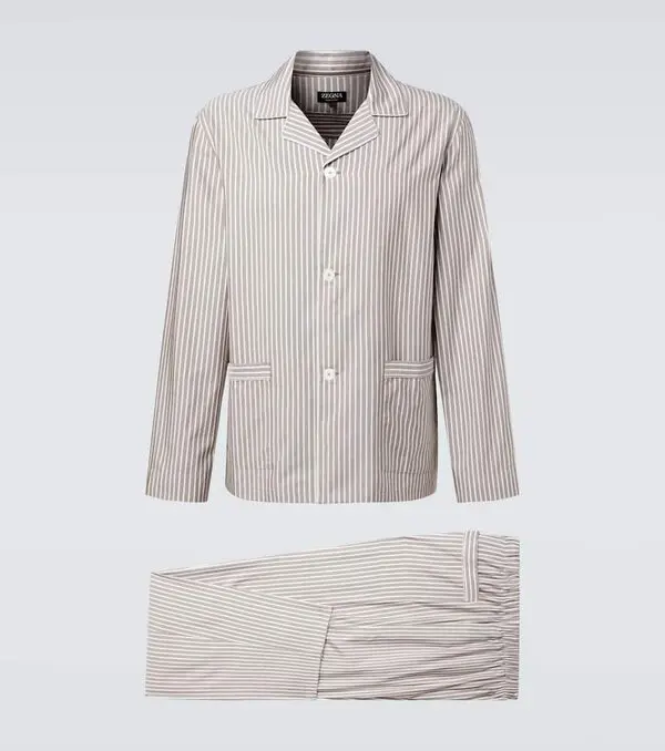 Zegna Striped Silk, Cotton, And Cashmere Pajamas - Brown