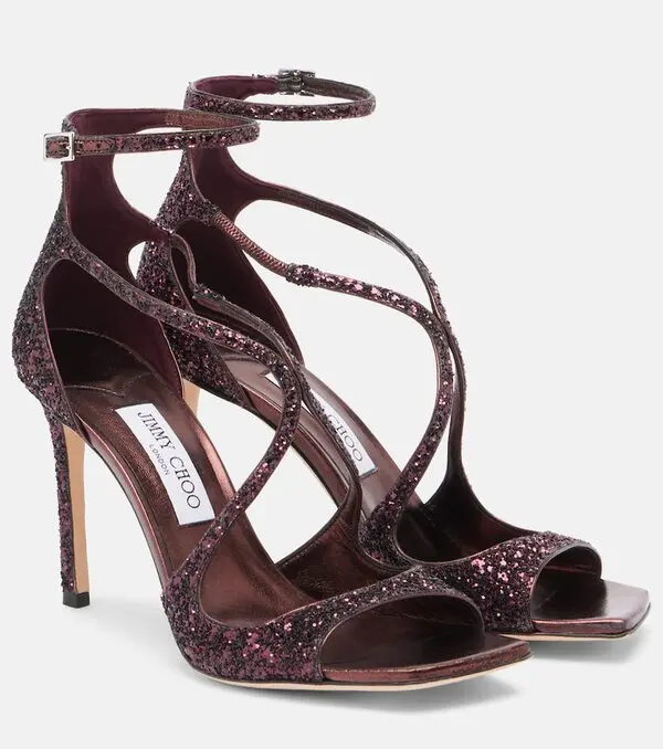 JIMMY CHOO Azia 95 Glitter Sandals - Brown