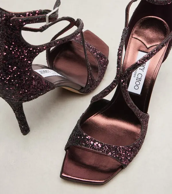 JIMMY CHOO Azia 95 Glitter Sandals - Brown