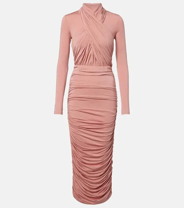 Balmain Ruched Jersey Midi Dress - Pink