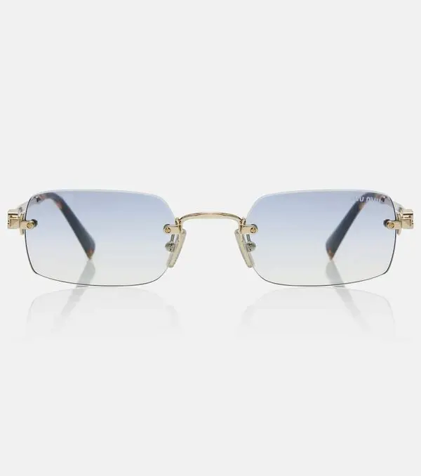 Miu Miu Logo Rectangle Sunglasses - Gold
